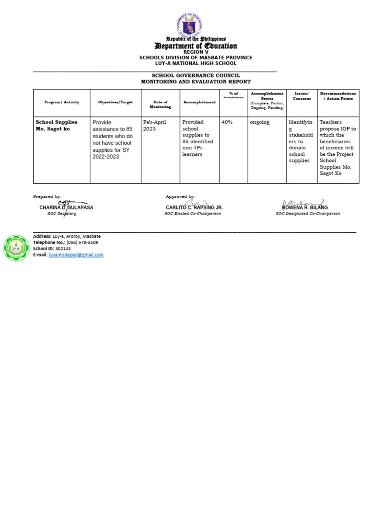 Luy-A National High School Evaluation Report | PDF