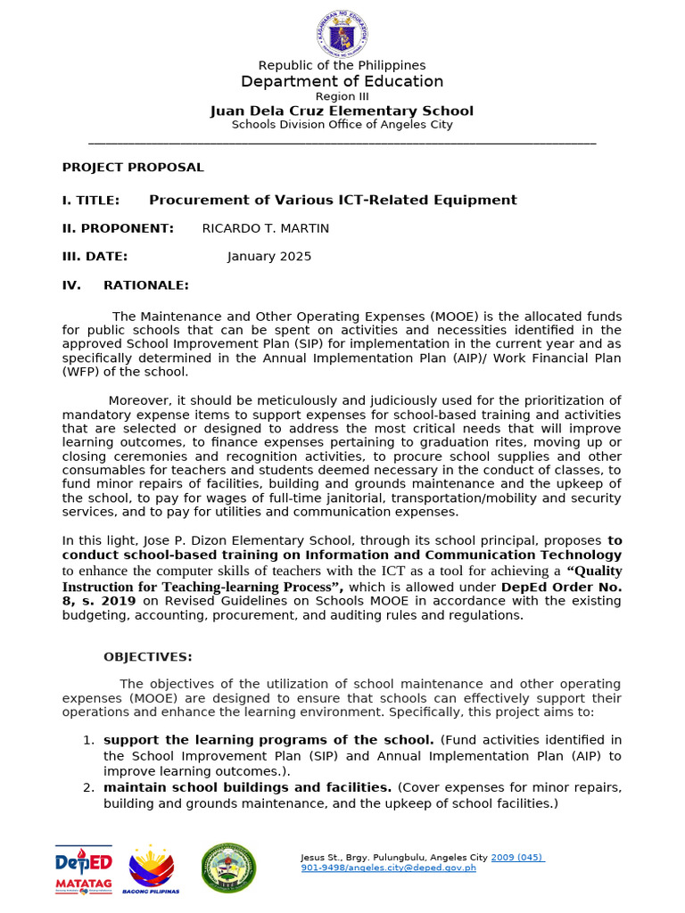 Project Proposal Sample For School Heads MOOE | PDF