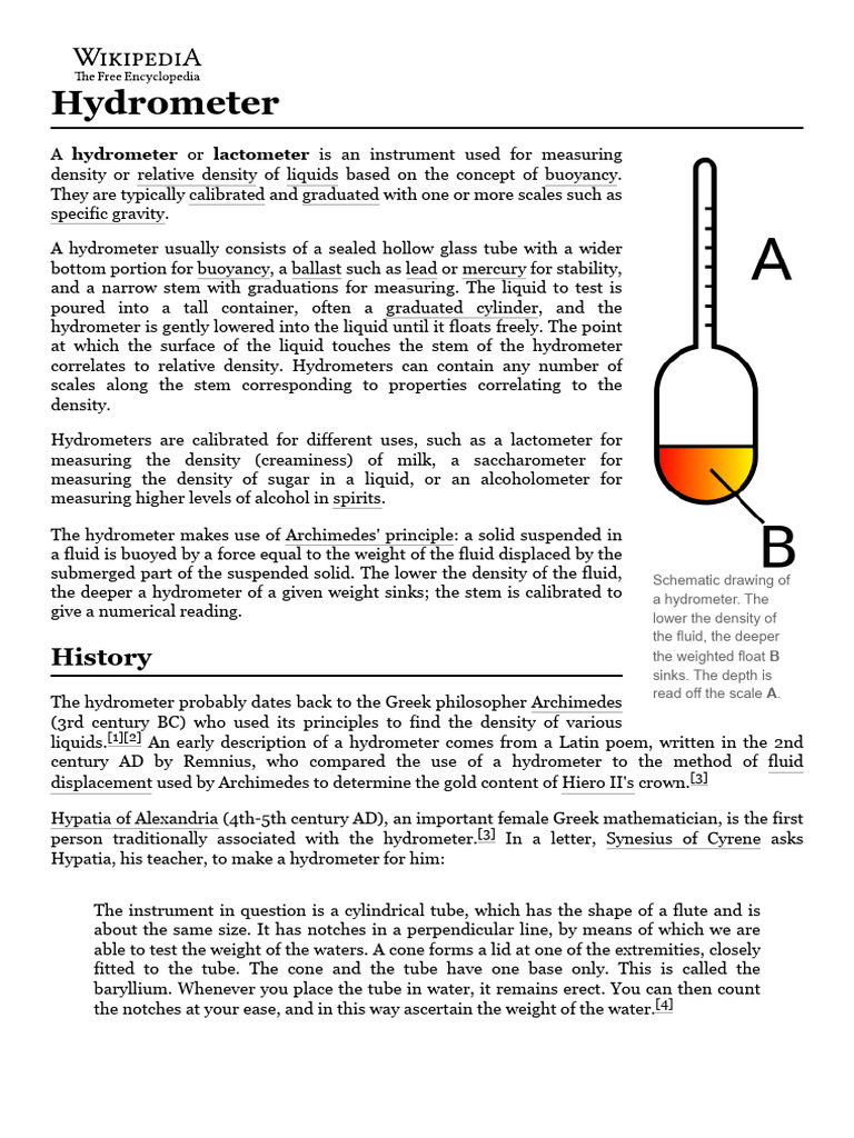 Hydrometer - Wikipedia | PDF