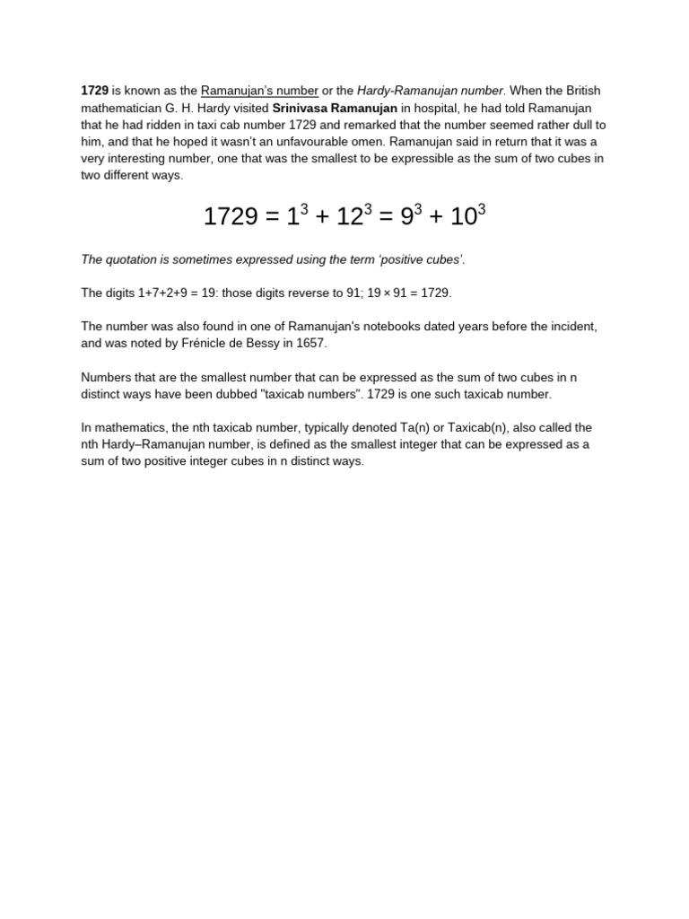 Ramanujan Number | PDF