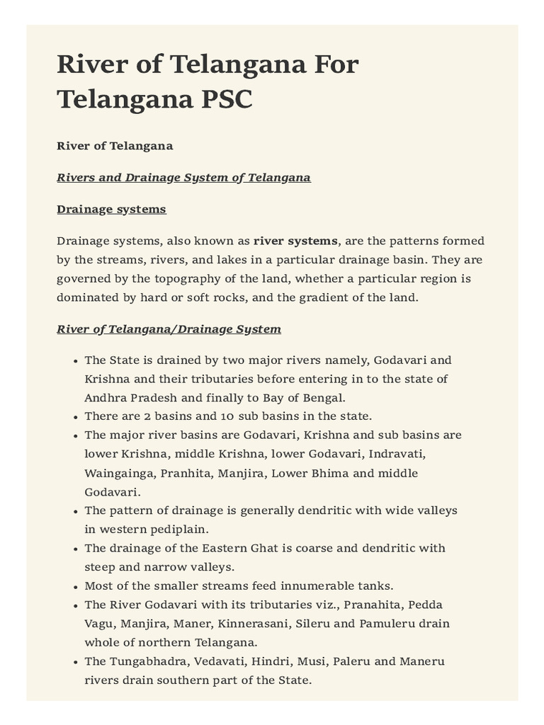 River of Telangana For Telangana PSC | PDF