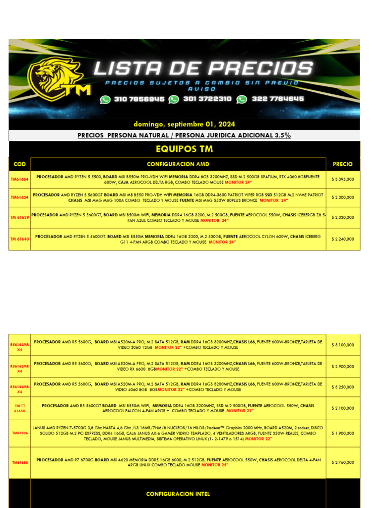 Lista PC Sep 01 | PDF