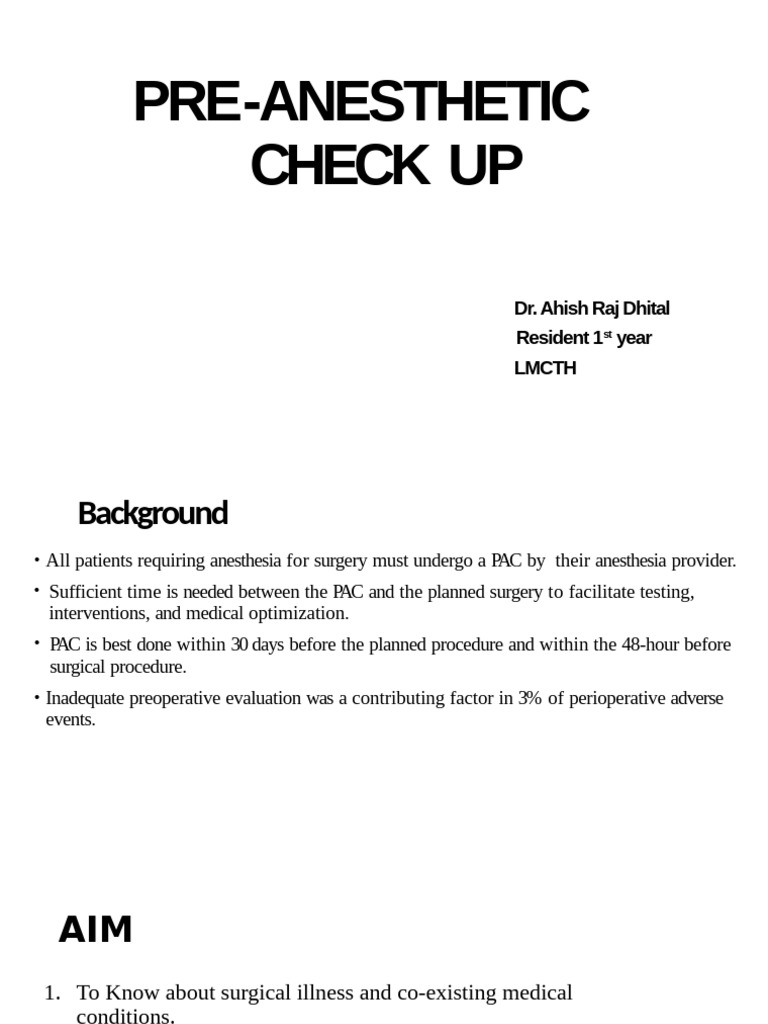 Preanesthetic Check Up - Presentation | PDF