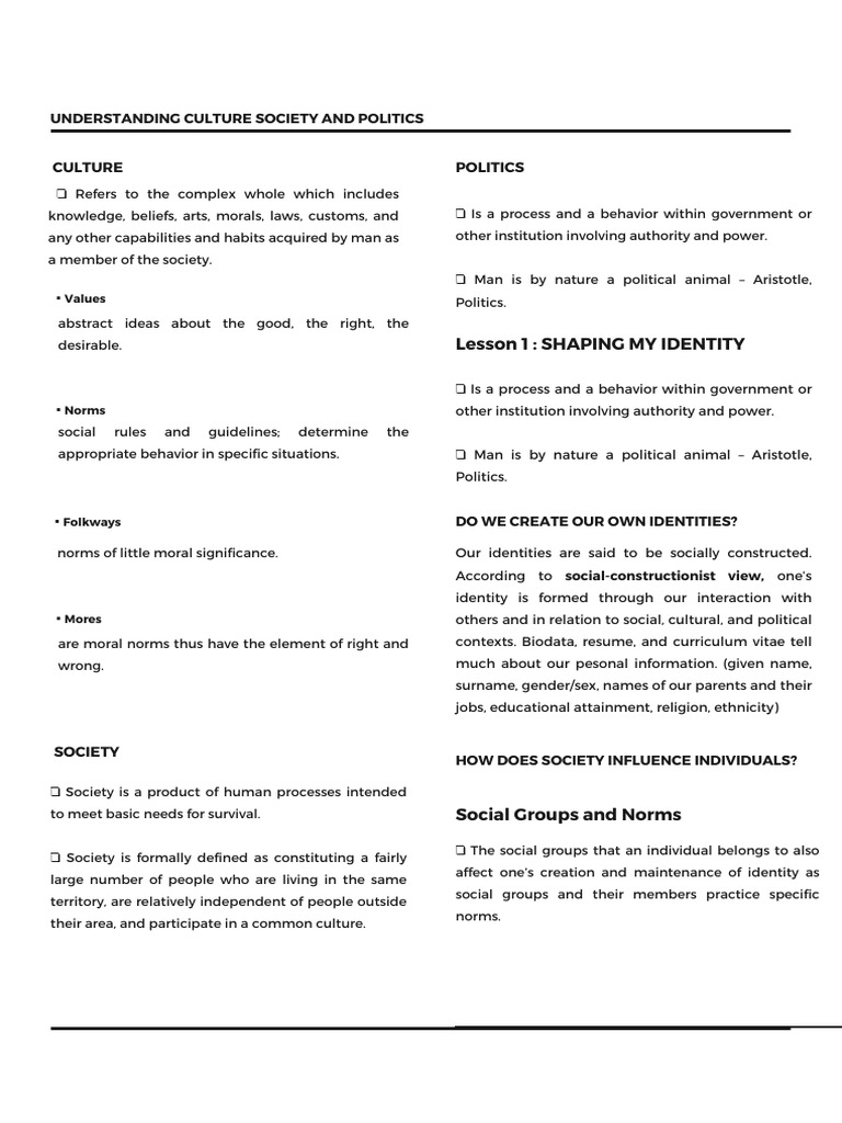 Lesson 1 Shaping My Identity (Ucsp Reviewer) | PDF