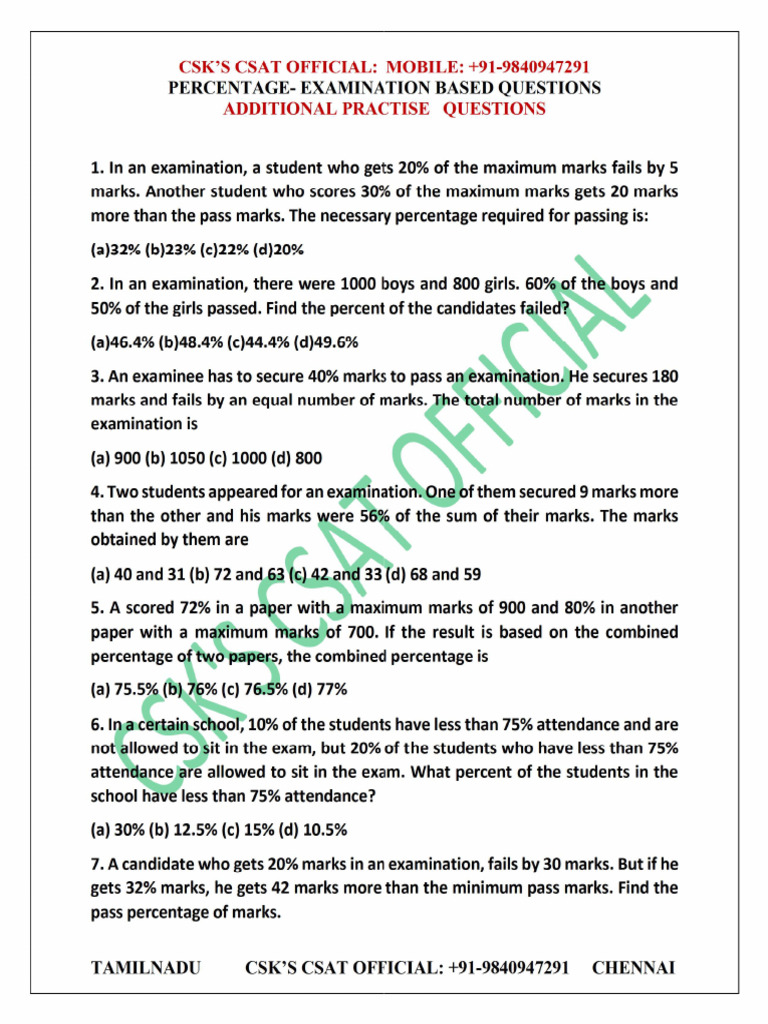Percentage-Examination Based Questions | PDF