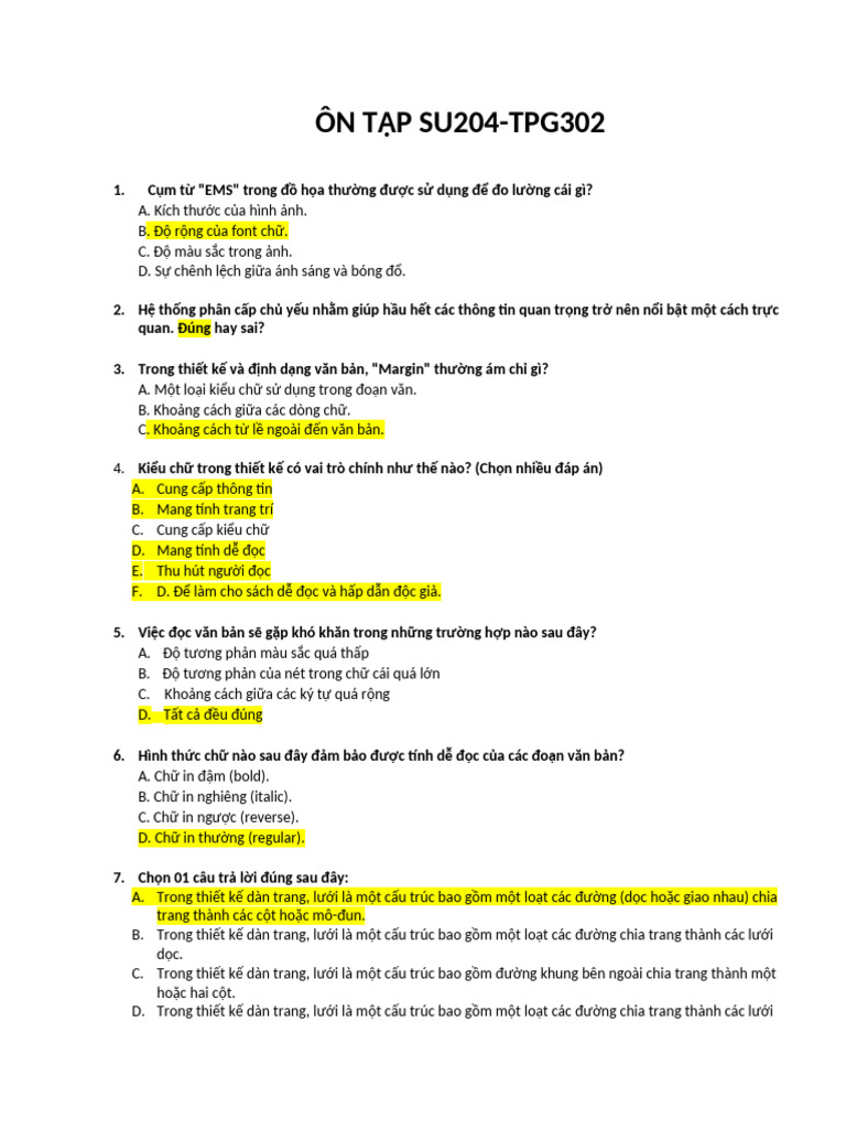 REVIEW SU2024 TPG302 Đáp Án | PDF