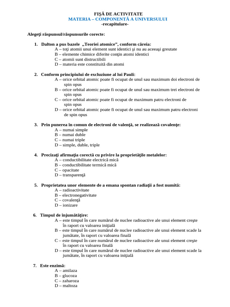 fisa_de_lucru_materia_componenta_a_universului_recapitulare | PDF