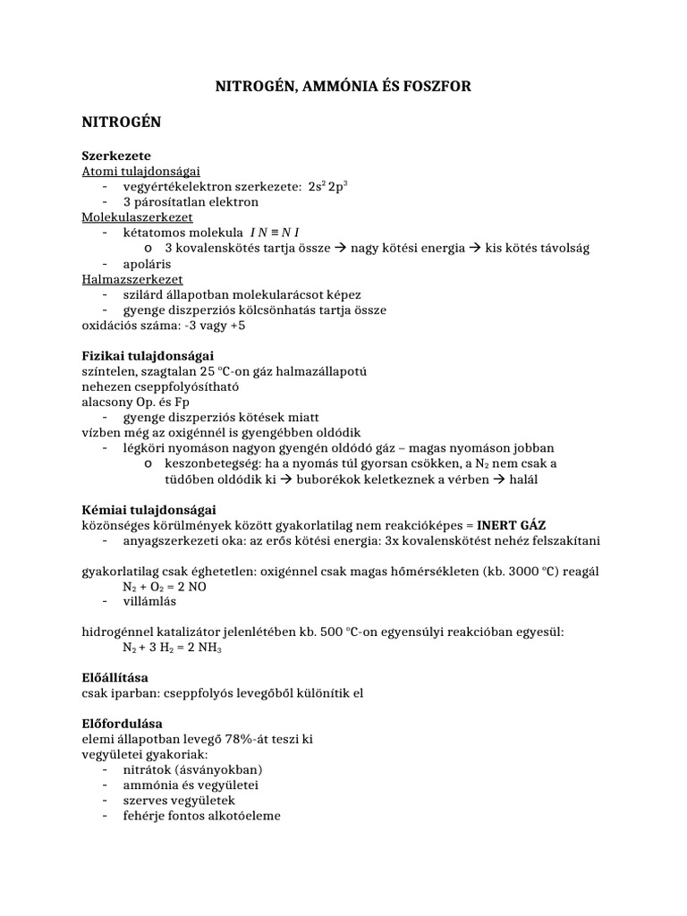 Nitrogén, Ammónia, Foszfor | PDF
