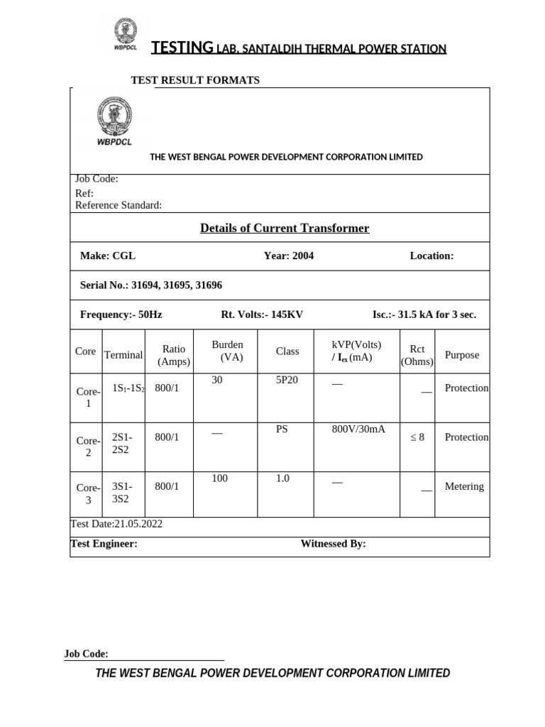 CURRENT TRANSFORMER 132 KV- CGL | PDF