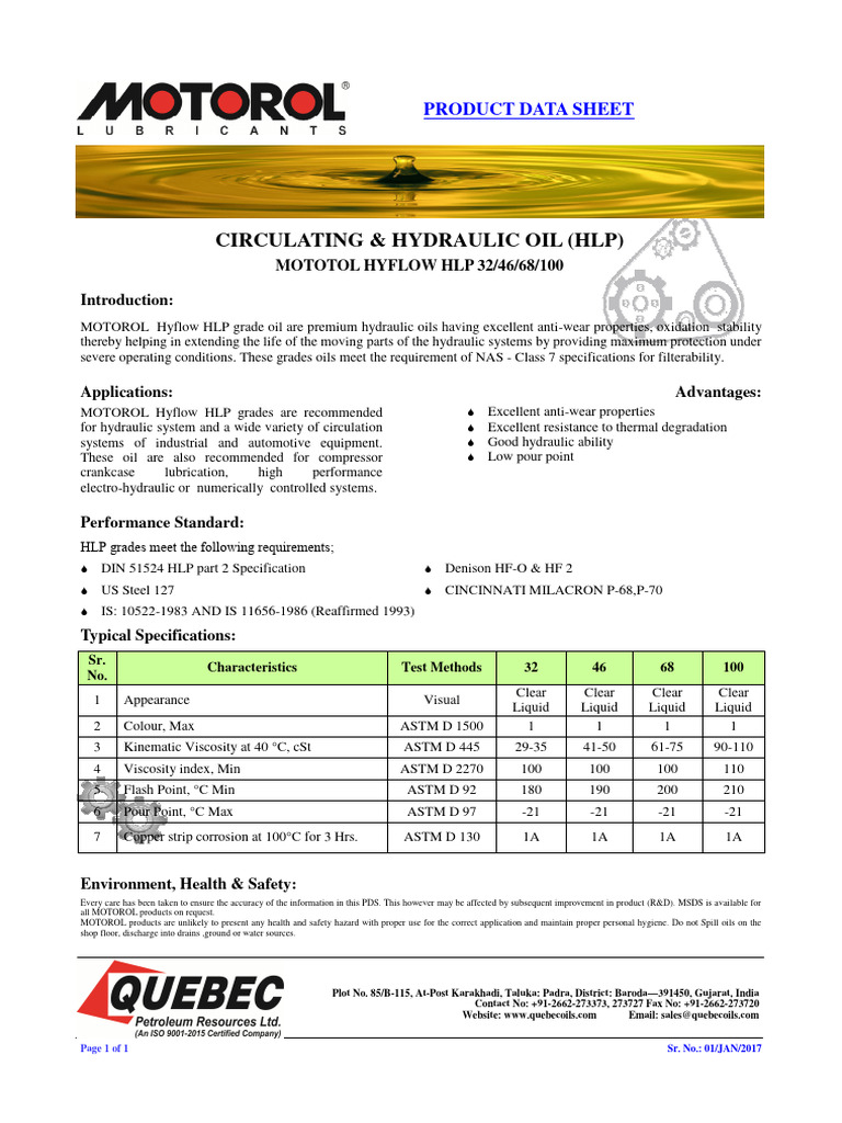 2 Circulating Hydraulic Oil HLP Motorol Hyflow HLP | PDF | Liquids ...