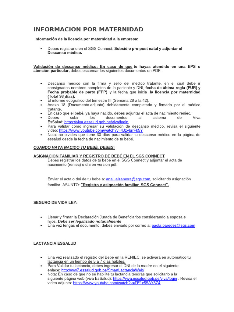 Informacion Por Maternidad | PDF