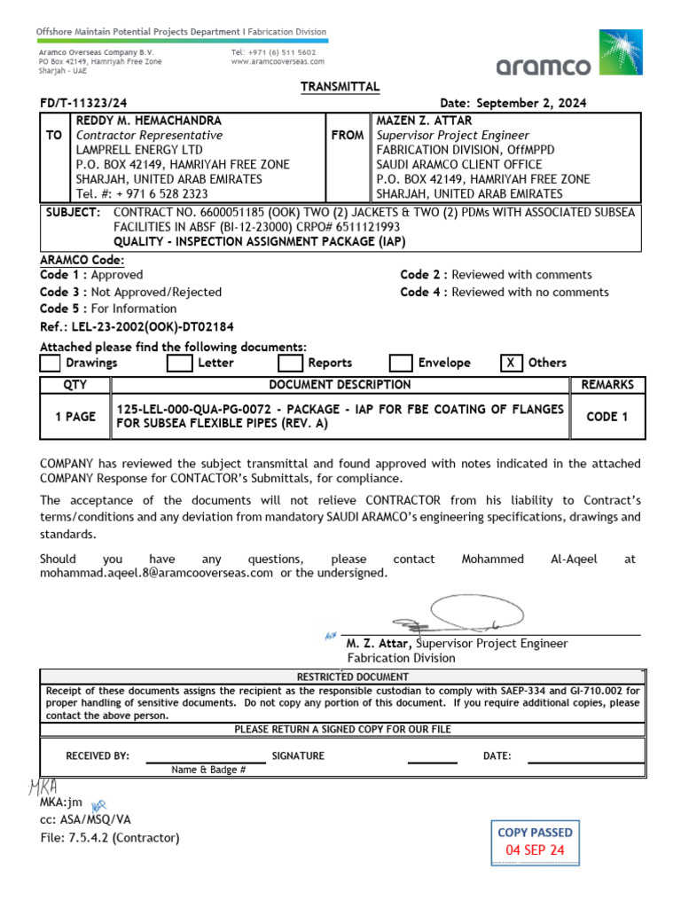 FD-T-11323-24 Quality - Inspection Assignment Package (Iap) | PDF