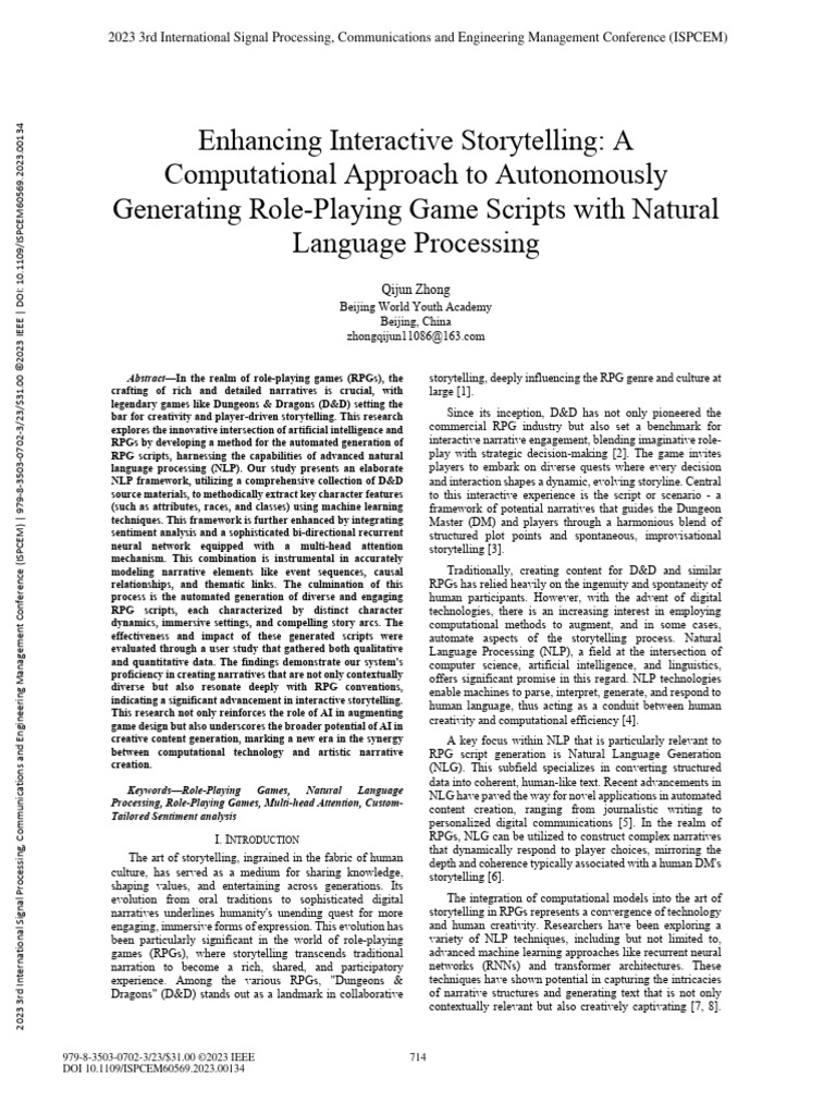 Enhancing Interactive Storytelling A Computational Approach To Autonomously Generating Role ...