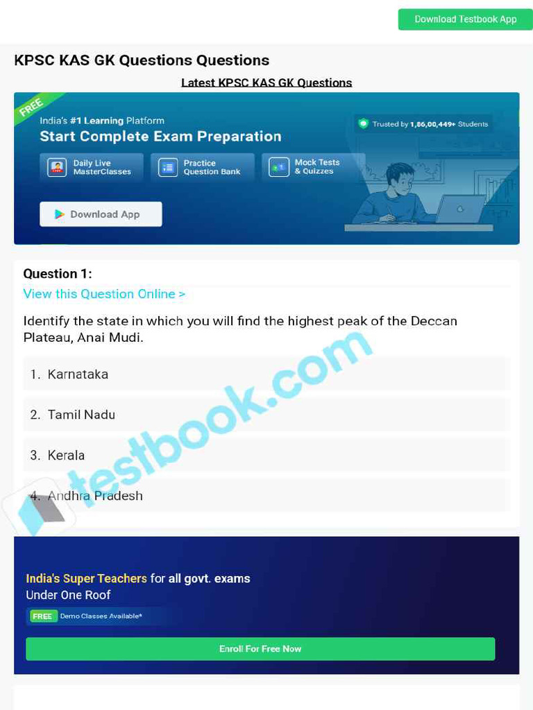 KPSC Kas GK Questions 65e6f6b6485effaef5315e07 | PDF