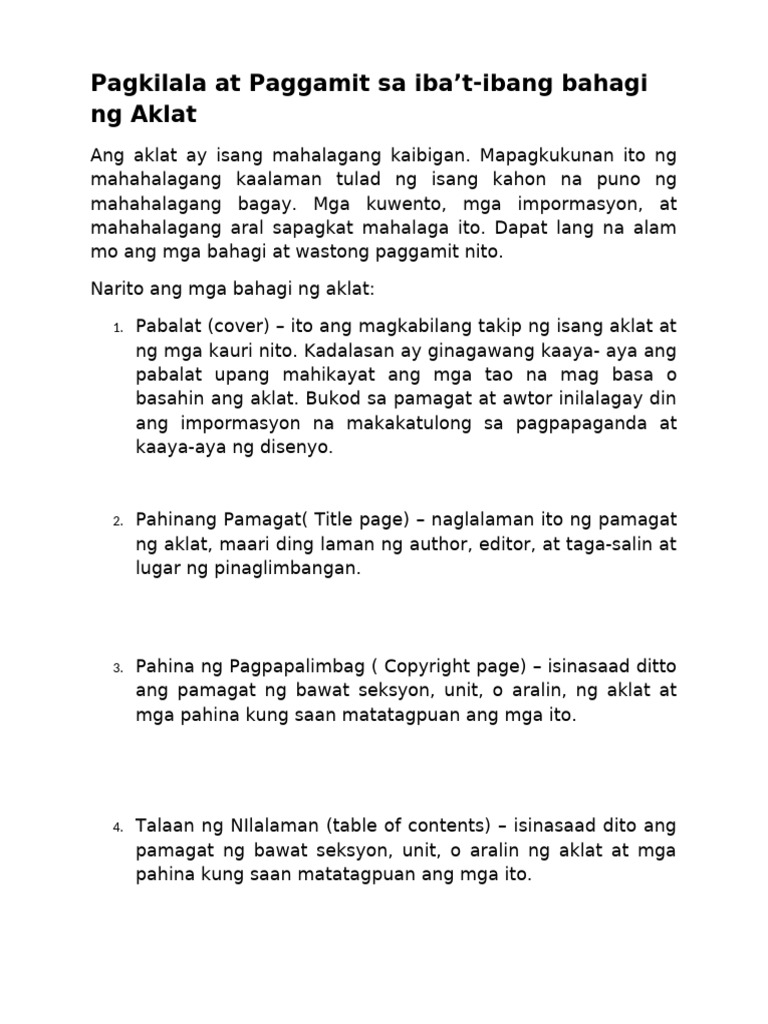 Mga Bahagi NG Aklat | PDF