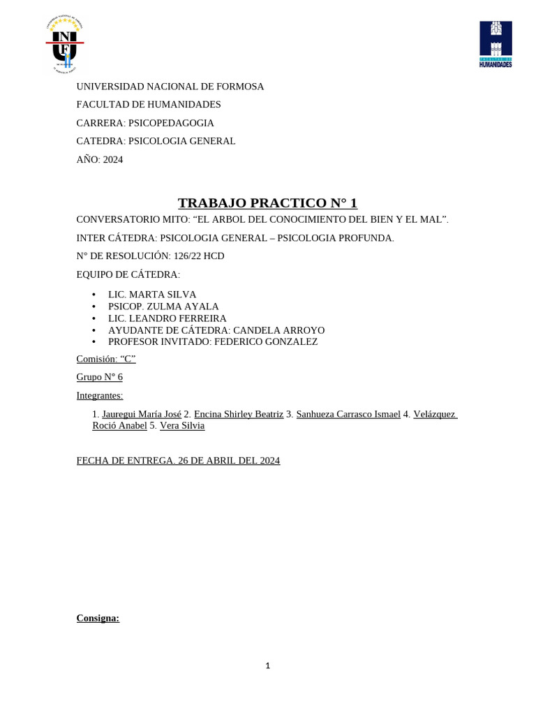 Trabajo Práctico N°1. Conversatorio - Grupo N° 6 | PDF