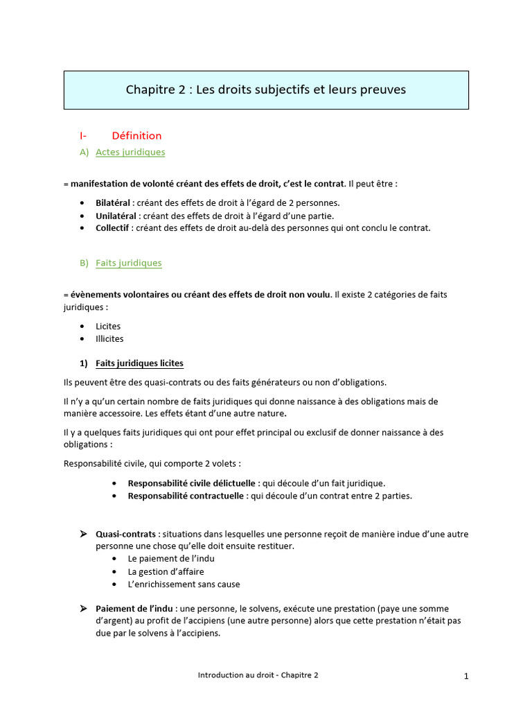 Chapitre 2 - Les Droits Subjectifs Et Leur Preuve | PDF