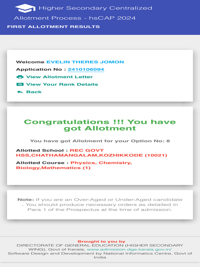 HsCAP Allotment Results | PDF