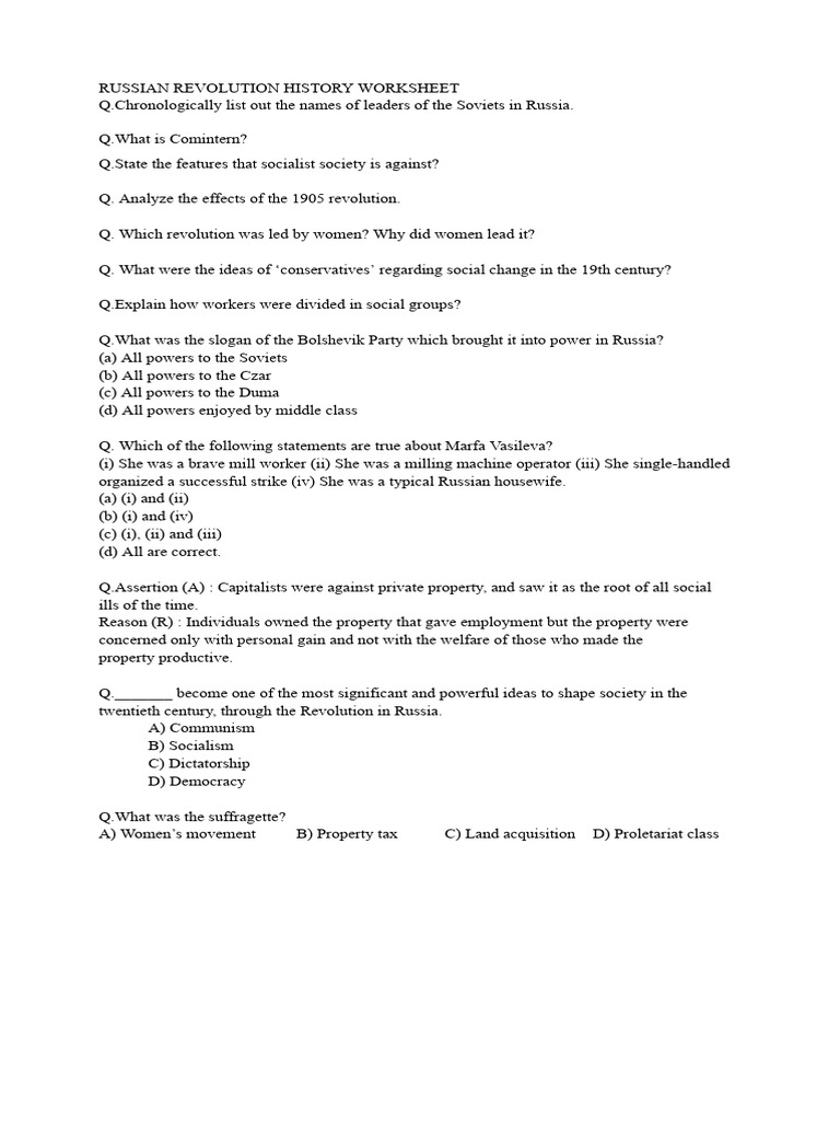 Russian Revolution History Worksheet-1 | PDF
