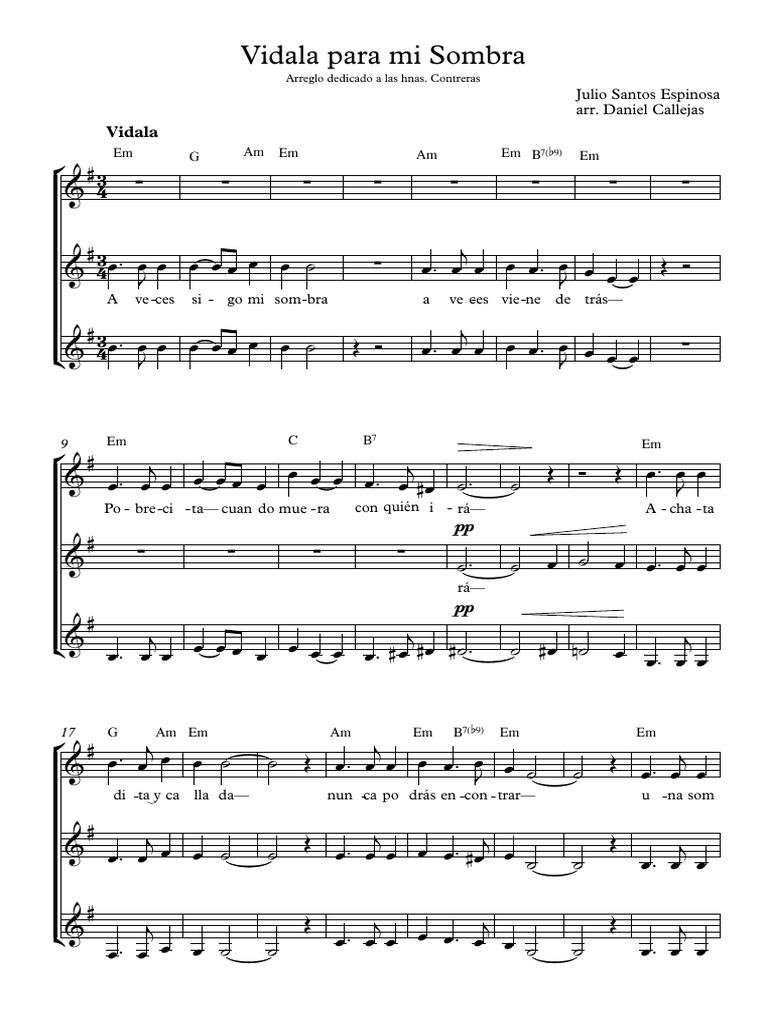 Vidala para Mi Sombra Completa - Partitura Completa | PDF