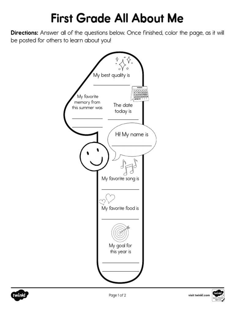 First Grade All About Me Activity and Writing Prompt Us CM 1718980587 ...