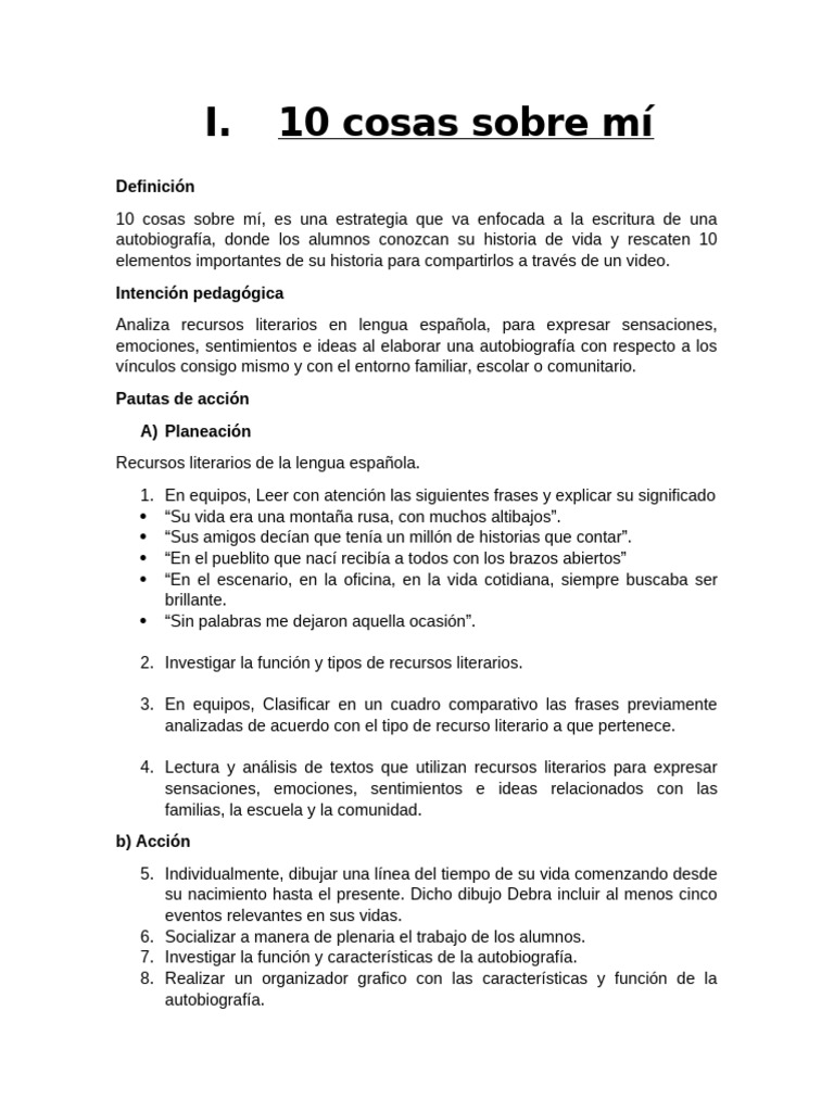 Propesta Didactica 1. 10 Cosas Sobre Mi - El Viaje de Mi Vida | PDF