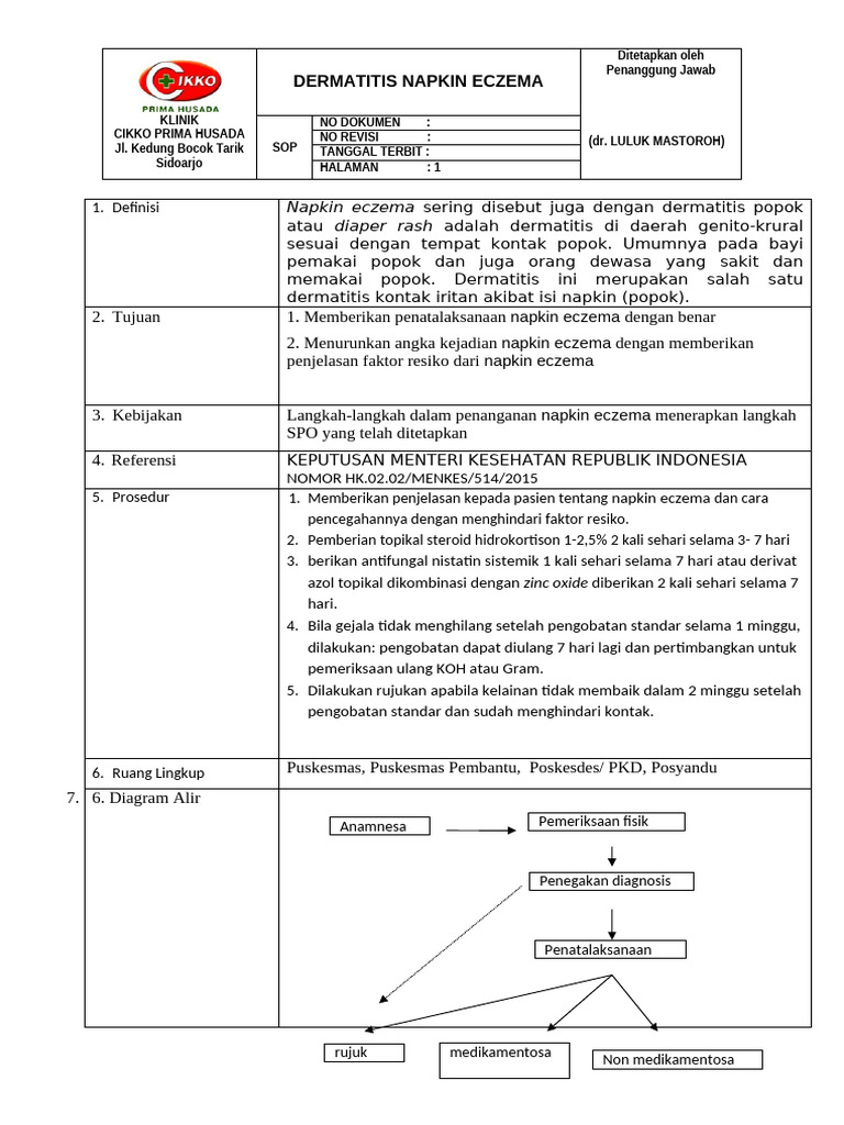 Dermatitis Napkin Eczema Sop | PDF