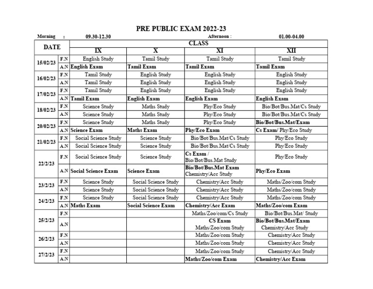 PRE Public Exam IX X XI XII | PDF