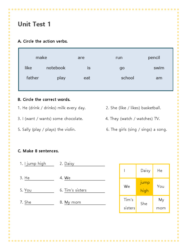 Bricks First Grammar - L2 - Unit Test | PDF