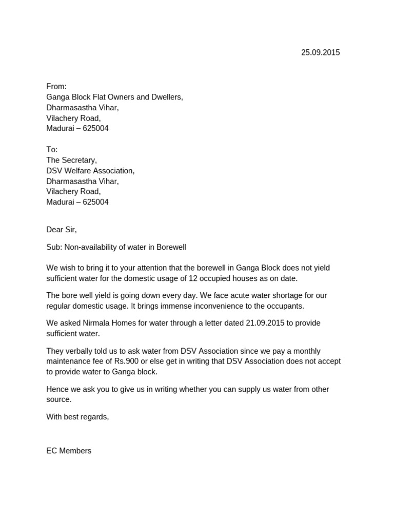 Letter for Water to DSV Association | PDF