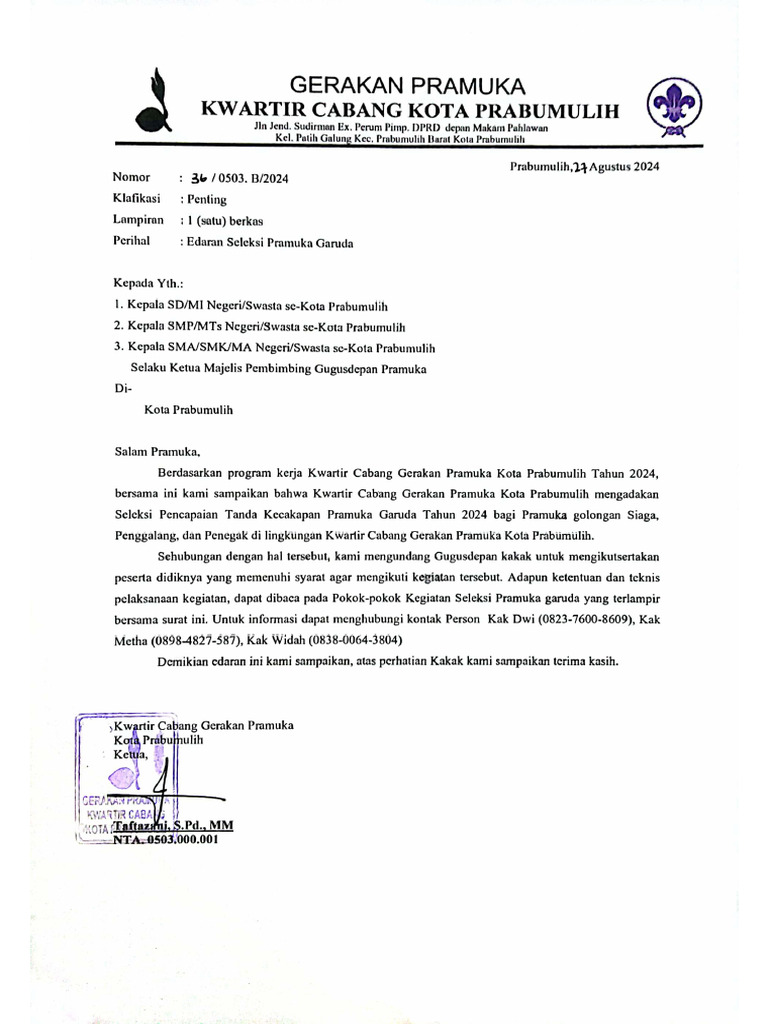 Edaran Seleksi Pramuka Garuda Tahun 2024 | PDF Edaran Seleksi Pramuka Garuda Tahun 2024 | PDF