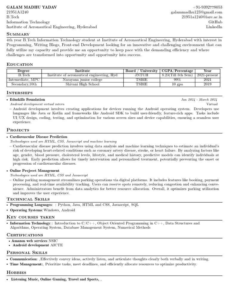 7th sem resume | PDF