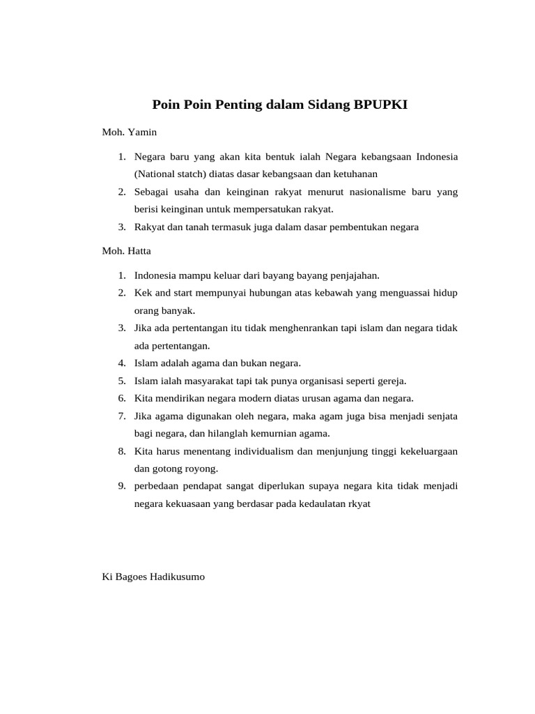 Poin Poin Penting Dalam Sidang BPUPKI | PDF | Politik