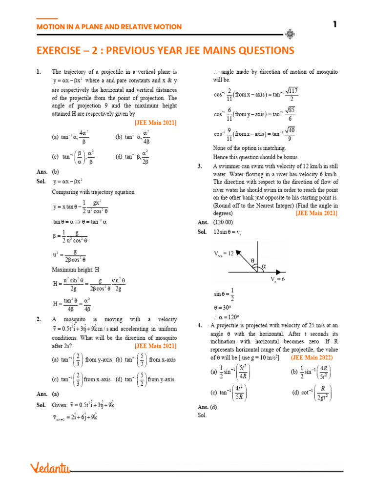 Motion in A Plane and Relative Motion EX-2 | PDF | Mechanics | Science ...