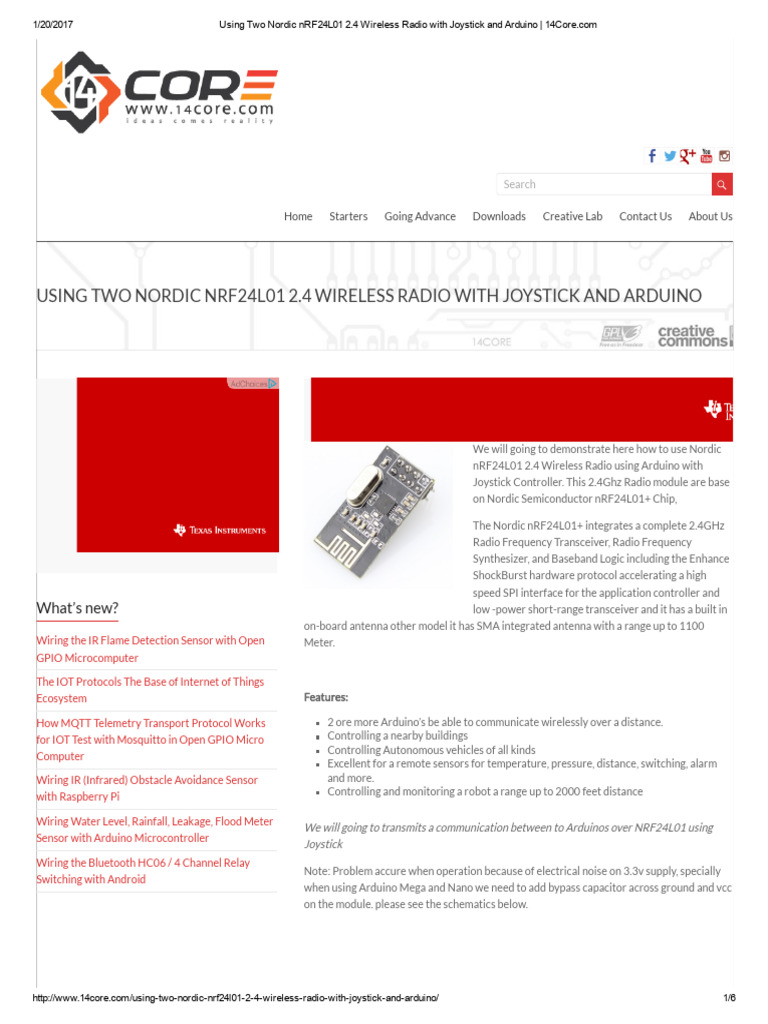 Using Two Nordic nRF24L01 2.4 Wireless Radio With Joystick and Arduino - 14core | PDF