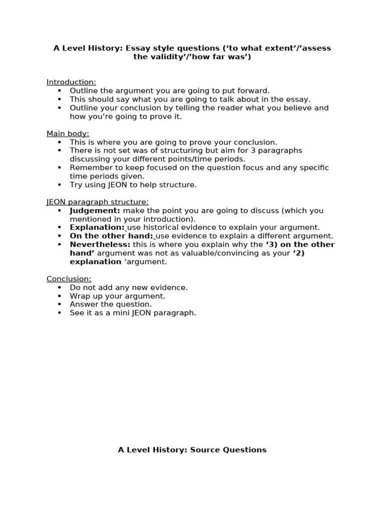 A Level History Exam Structure | PDF