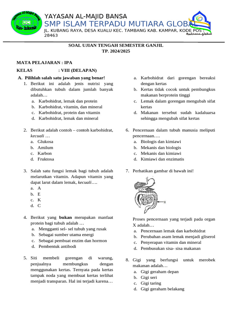 Soal Mid Ganjil Ipa Kelas 8 | PDF