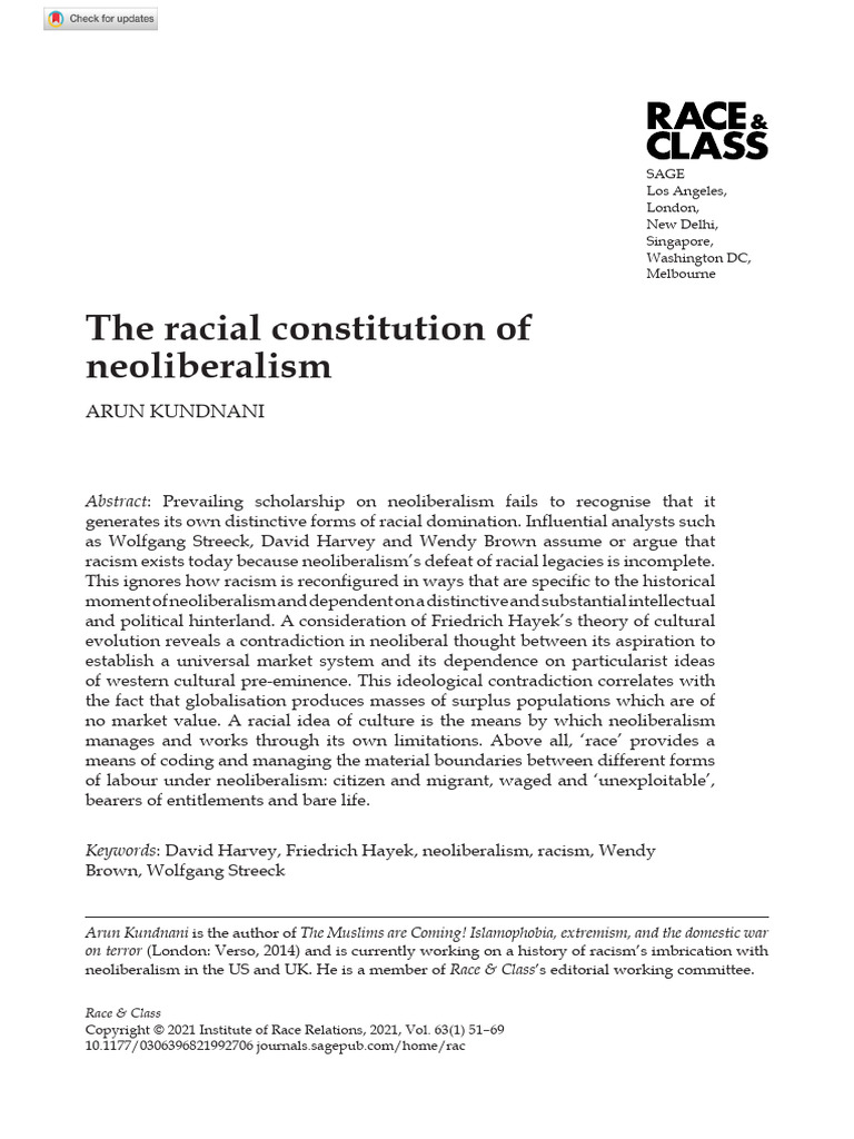 Kundnani 2021 The Racial Constitution of Neoliberalism | PDF