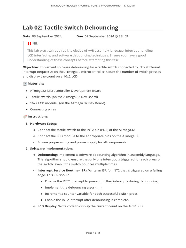 Lab 02 Tactile Switch Debouncing | PDF