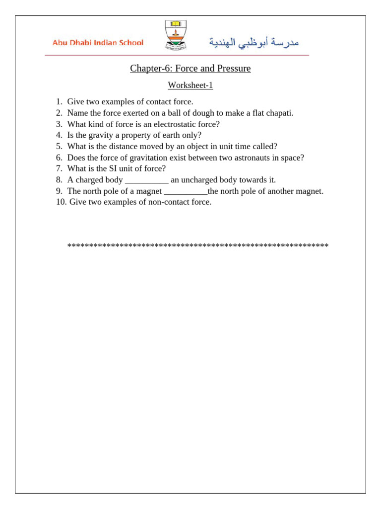 Force and Pressure Worksheet-1 | PDF