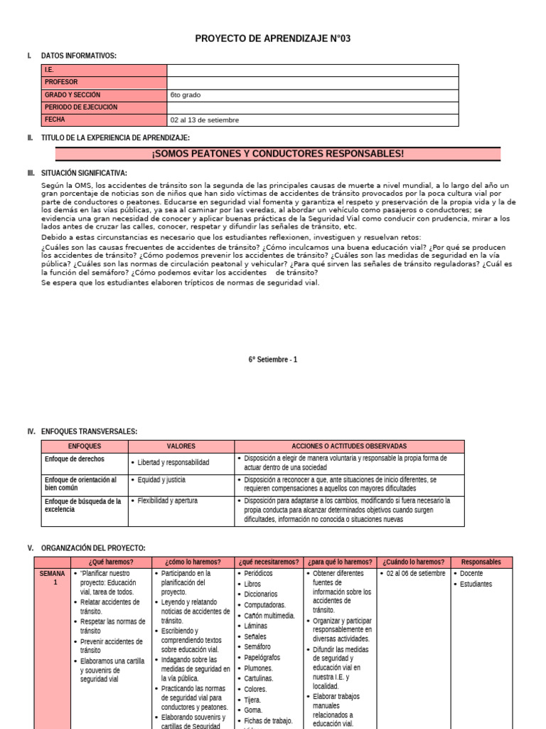 6° Grado - Proyecto de Aprendizaje N°03 | PDF | Tráfico | Informática