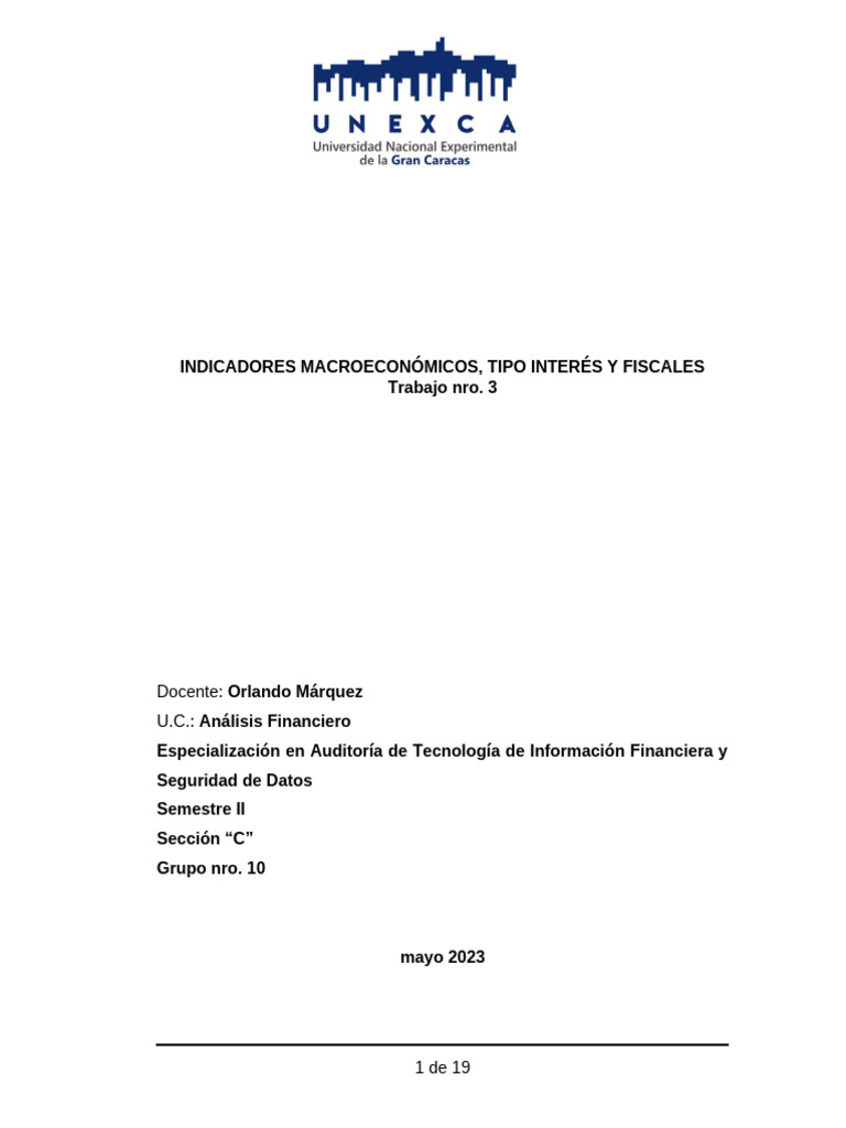 (Trabajo 3) Indicadores Macroeconómicos, Tipo Interés y Fiscales | PDF