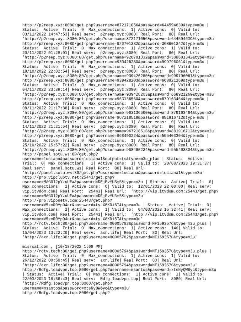 1000 Codes Xtream IPTV - 2023 VIP Premium Date 10-2022 Group - 6 | PDF