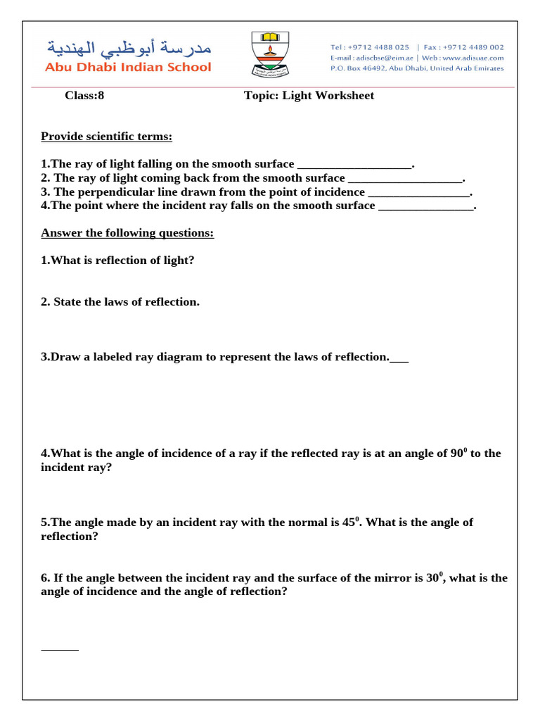 Light Worksheet | PDF