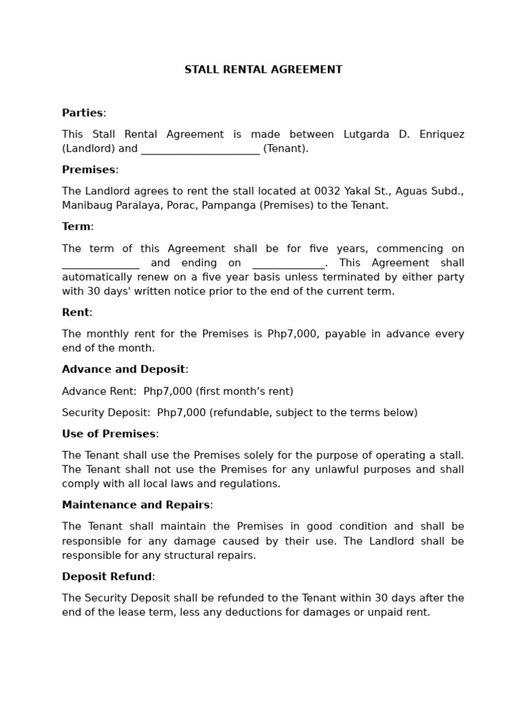 Stall Rental Agreement | PDF