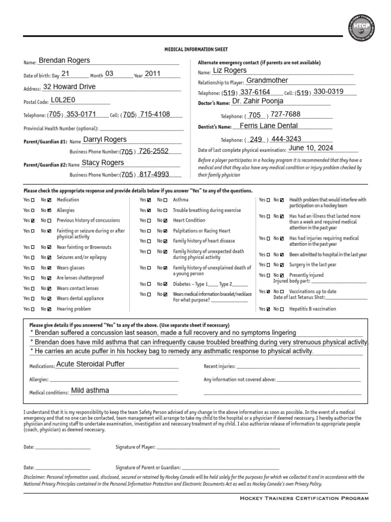 B Medical Information Sheet | PDF
