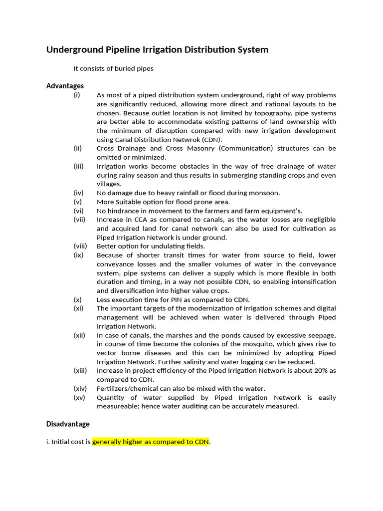 Underground Pipeline Irrigation Distribution System | PDF