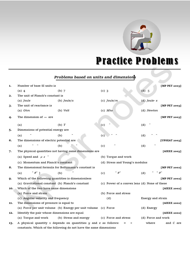 Unit Dimensions and Measurement (Practice Problem) | PDF