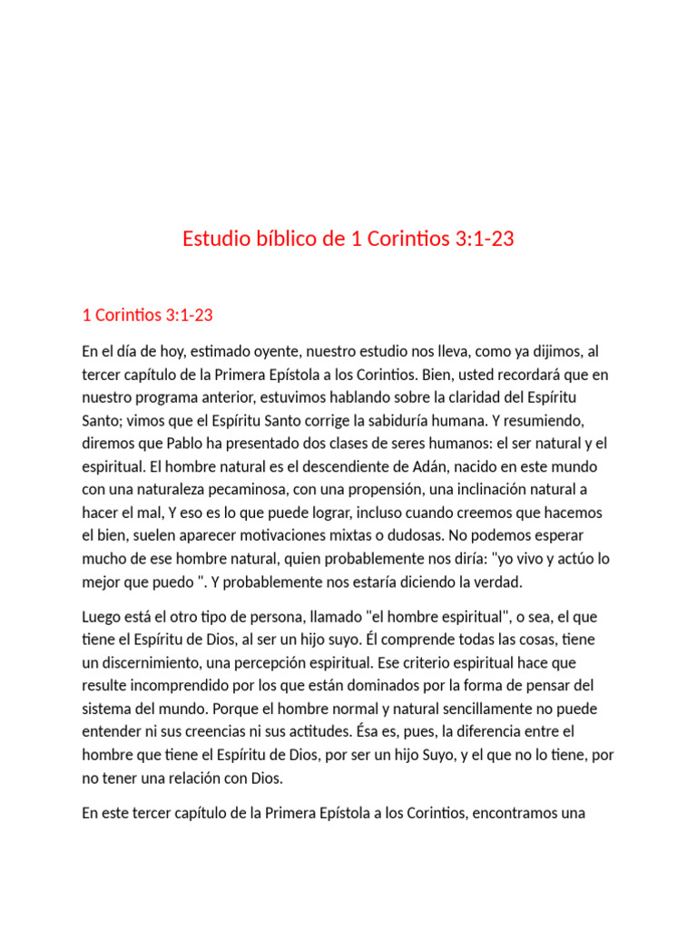 Estudio Bíblico de 1 Corintios 3 | PDF