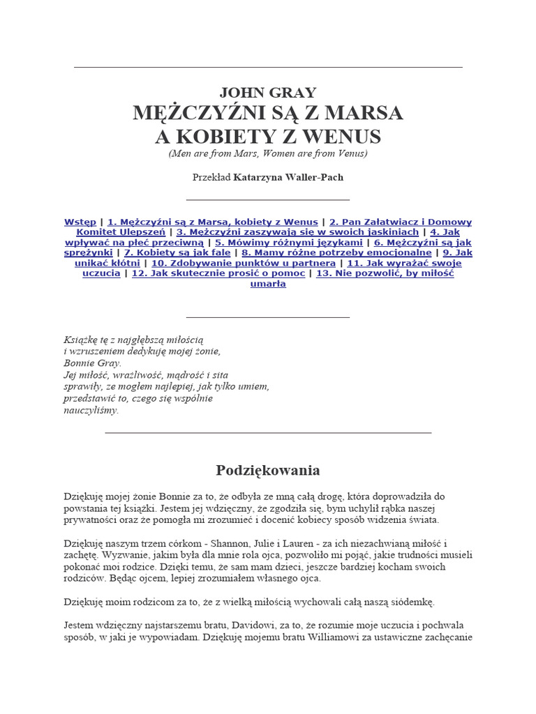 Mężczyzni Są Z Marsa, Kobiety Z Wenus - John Gray | PDF